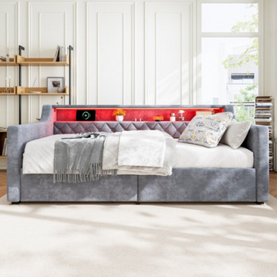 BTM 3FT Single Daybed Sofa Bed, Velvet Upholstered, LED Strip, USB Type ...