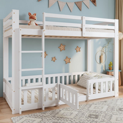 BTM 3ft Solid Wood Bunk Bed White with Door Fence Fall Protection and ...
