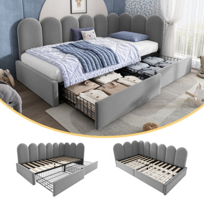 BTM 3FT UPHOLSTERED DAYBED 90X190 CM, KIDS SOFA BED WITH DRAWER STORAGE ...