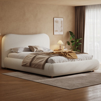 BTM 4ft6 135X190cm Ottoman Storage Bed, Curved Headboard with Rounded ...