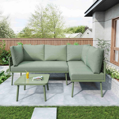 BTM 5 Seater Outdoor Garden Lounge SetSpaceSaving LShaped Corner Sofa with Glass Coffee Table ...