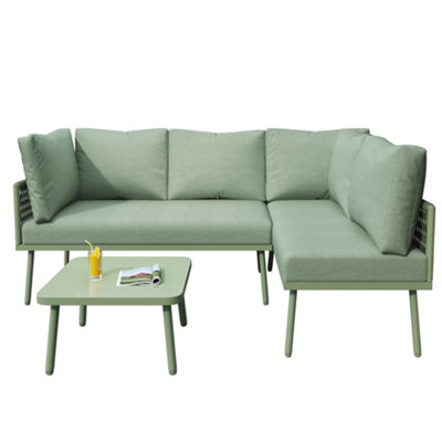 BTM 5 Seater Outdoor Garden Lounge SetSpaceSaving LShaped Corner Sofa with Glass Coffee Table ...