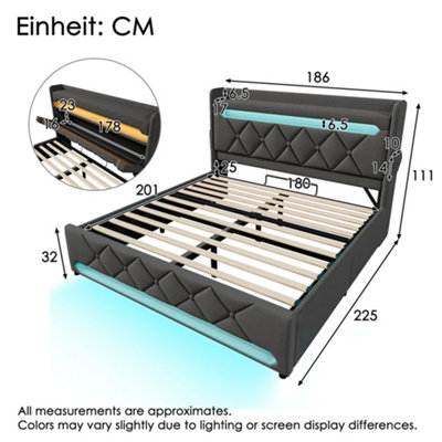 BTM 6ft Upholstered Bed with LED And USB Type C, Storage Headboard ...
