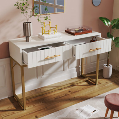 BTM Bedroom Dressing Table with 2 Drawers 76.5x100x45cm White Chest ...