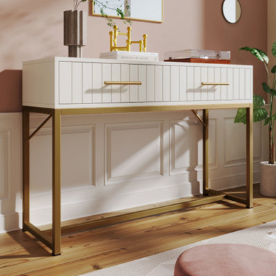 BTM Bedroom Dressing Table with 2 Drawers 76.5x100x45cm White Chest ...