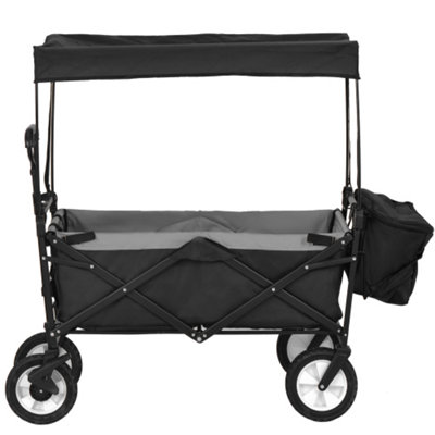 BTM Black Garden Cart with Canopy Foldable 4 Wheel Wagon Cup Holder ...