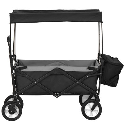 BTM Black garden cart with canopy foldable 4 wheel wagon cup holder ...
