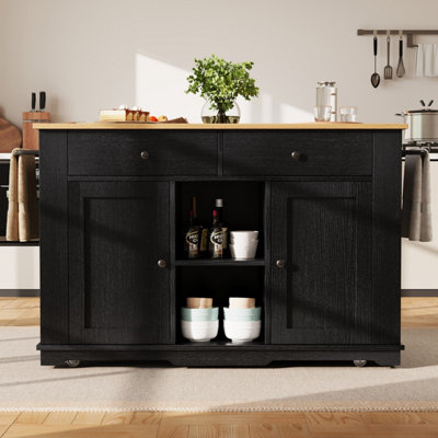 BTM Black Kitchen Island Trolley with Power Strip Serving Tray Buffet ...