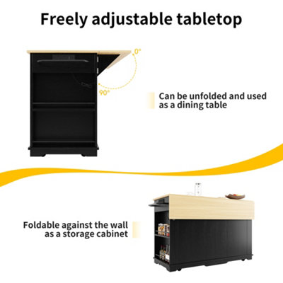 BTM Black Kitchen Island Trolley with Power Strip Serving Tray Buffet ...