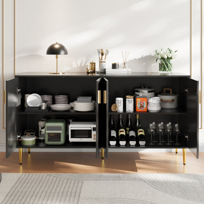 BTM Black sideboard (152 X 40 X 75 cm) with unique wave design and ...