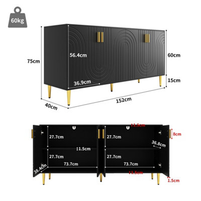 BTM Black sideboard (152 X 40 X 75 cm) with unique wave design and ...