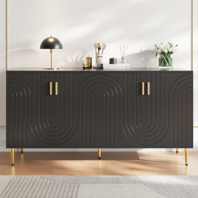 BTM Black sideboard (152 X 40 X 75 cm) with unique wave design and ...