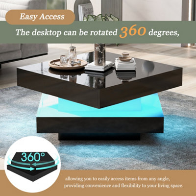 BTM Black Square High Gloss Coffee Table with 360 Rotating Top, 16 ...