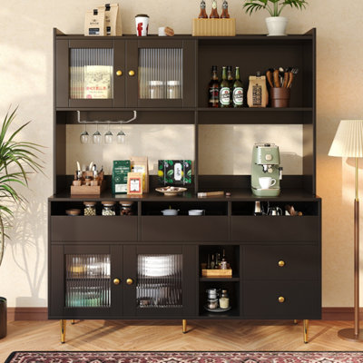 BTM black storage cabinet 145x39x171cm with Changhong glass wine holder ...