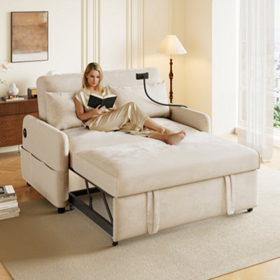 BTM Convertible Double Sofa Bed, Adjustable Backrest, USB ChargingAnd ...