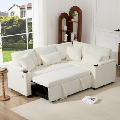 BTM Corner Sleeper Sofa, Pull Out Bed, USB Charging, StorageAnd Cup ...