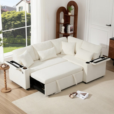 BTM Corner Sleeper Sofa, Pull Out Bed, USB Charging, StorageAnd Cup ...