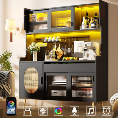 BTM Country Sideboard 145x39x171cm, 5 Doors, Fluted Glass, LED Strip ...