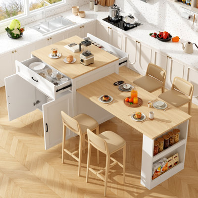 BTM EXtendable Bar Table with Drawers Storage Kitchen Island Dining ...