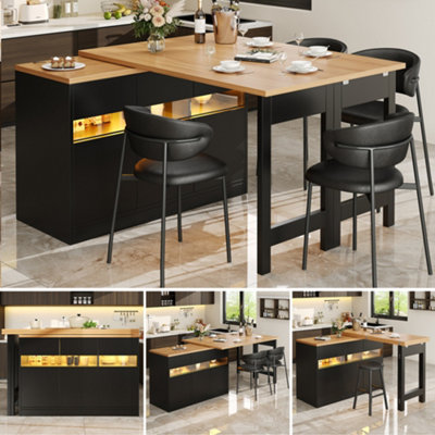 BTM EXtendable Bar Table with LED Lights 360 Swivel Kitchen Island ...