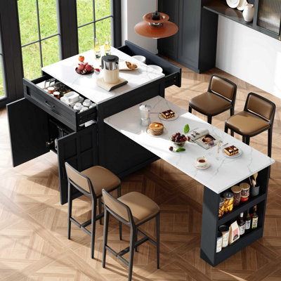 BTM EXtendable Bar Table with Storage Drawers and Compartments Kitchen ...