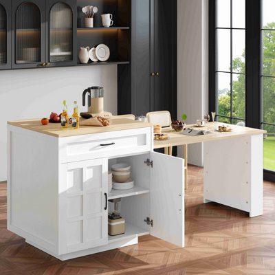 BTM EXtendable Kitchen Island Bar Table with Drawers Storage and Side ...