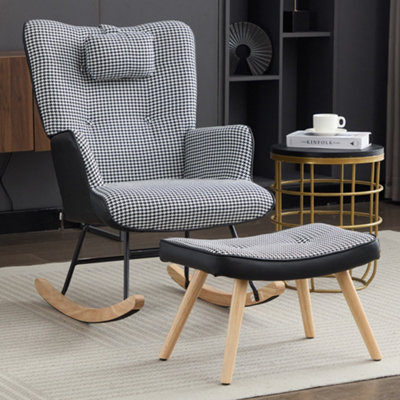 BTM Fabric Rocking Chair for Adults High Back Recliner with Solid Wood ...
