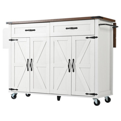 BTM Farmhouse style rolling kitchen island trolley with large cabinet ...