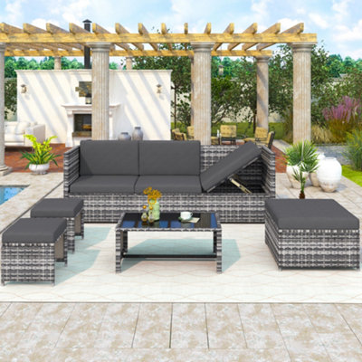 BTM Garden Lounge Set Rattan Sofa Patio Furniture Set Seating Group in Grey