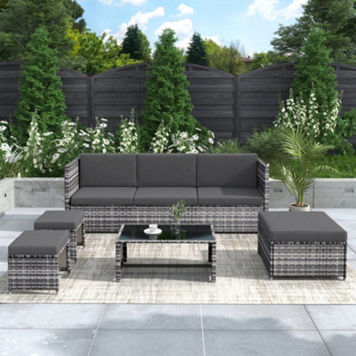 BTM Garden Lounge Set Rattan Sofa Patio Furniture Set Seating Group in Grey