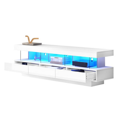 BTM High Gloss LED TV Stand Cabinet 160cm with Three Drawers and Open ...