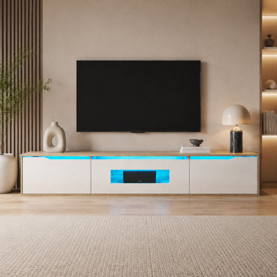 BTM High Gloss TV Cabinet White Wood Colour LED Light Color Changing ...