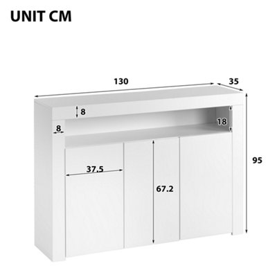 BTM High Gloss White LED Sideboard, 3 Doors, Remote Control, Modern ...