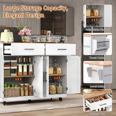 BTM Kitchen Island on Wheels Drop Leaf Serving Trolley with Storage ...