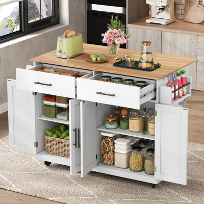 BTM Kitchen Island on Wheels Drop Leaf Serving Trolley with Storage ...