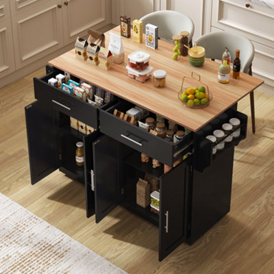 BTM Kitchen Island on Wheels Drop Leaf Serving Trolley with Storage ...
