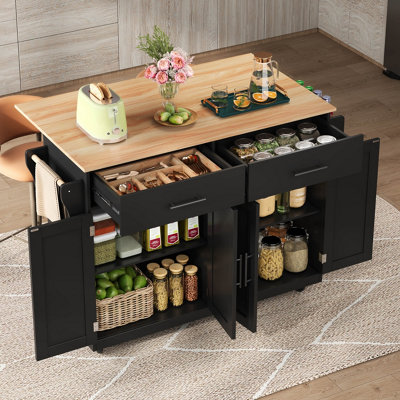 BTM Kitchen Island on Wheels Drop Leaf Serving Trolley with Storage ...