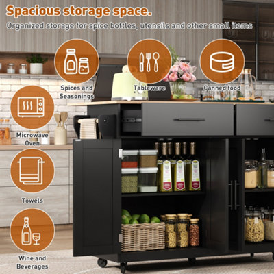 BTM Kitchen Island on Wheels Drop Leaf Serving Trolley with Storage ...