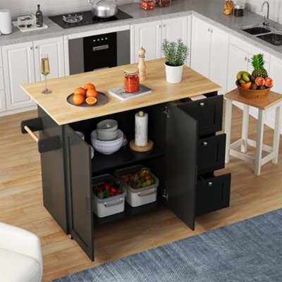 BTM Kitchen Island on Wheels, Rolling Storage Trolley, Foldable Top, 3 ...
