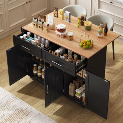 BTM Kitchen Island on Wheels with Drop Leaf Adjustable Shelves Storage ...