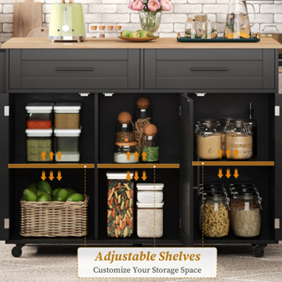 BTM Kitchen Island on Wheels with Drop Leaf Adjustable Shelves Storage ...