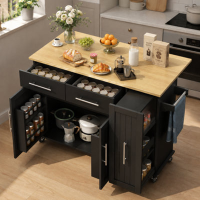 BTM Kitchen Island with Drop Leaf, 2 Drawers And Pull-Out Organizer, Black