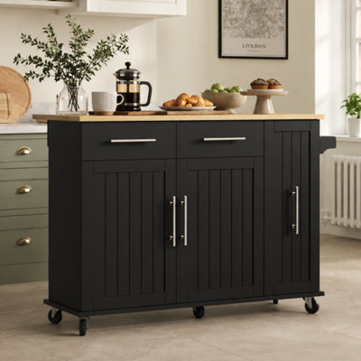 BTM Kitchen Island with Drop Leaf, 2 Drawers And Pull-Out Organizer, Black