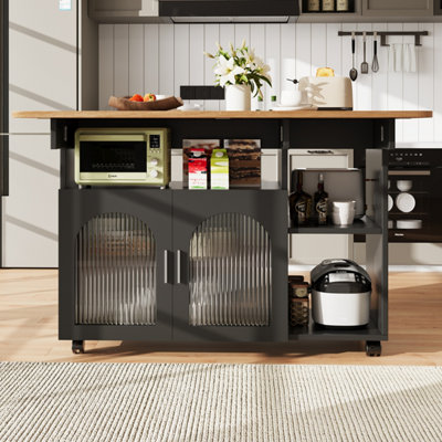 BTM Kitchen Island with Storage Removable Serving Trolley Wood Grain ...
