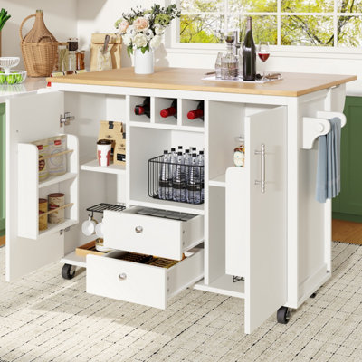 BTM Kitchen Trolley with Folding Worktop Spice Rack Towel Rail Wine ...