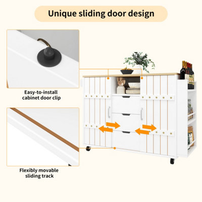 BTM Kitchen Trolley with Worktop And Wheels, Wood Grain Finish, Sliding ...