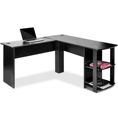 BTM L shaped corner desk for home office, large gaming/computer desk, easy assembly, black, for ...
