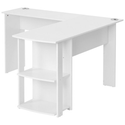 BTM L Shaped corner desk for home office, large gaming/computer desk, easy assembly, white, for ...