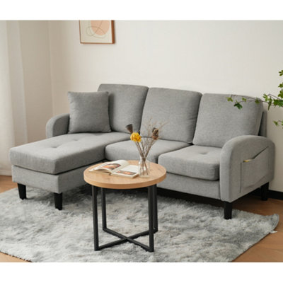 BTM L Shaped Corner Sofa with Chaise Lounge 3 Seater Cotton Linen ...