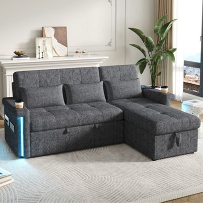 BTM L Shaped Sofa Bed, Pull Out Sleeper, LED Lights, USB Ports, Storage ...
